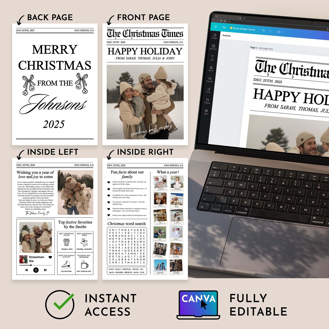 Christmas Newspaper Template, Editable Family Holiday Newsletter ...