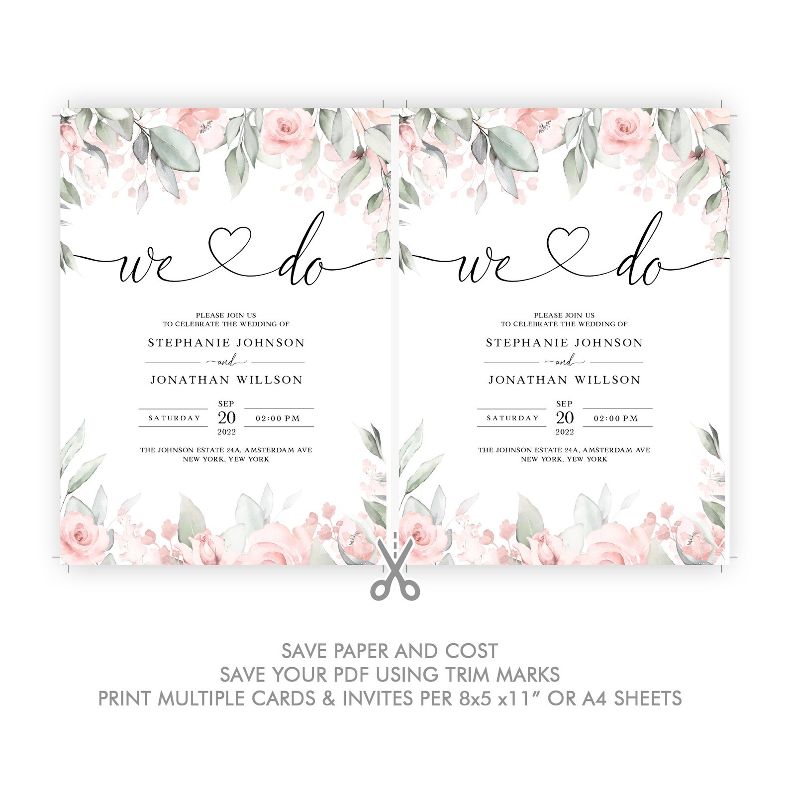 Printable Wedding Invitation Set Template Download, Wedding Invitations ...