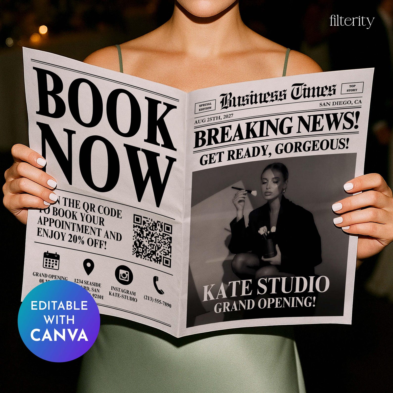 Beauty Salon Newspaper Template Editable on Canva, Business Newspaper ...