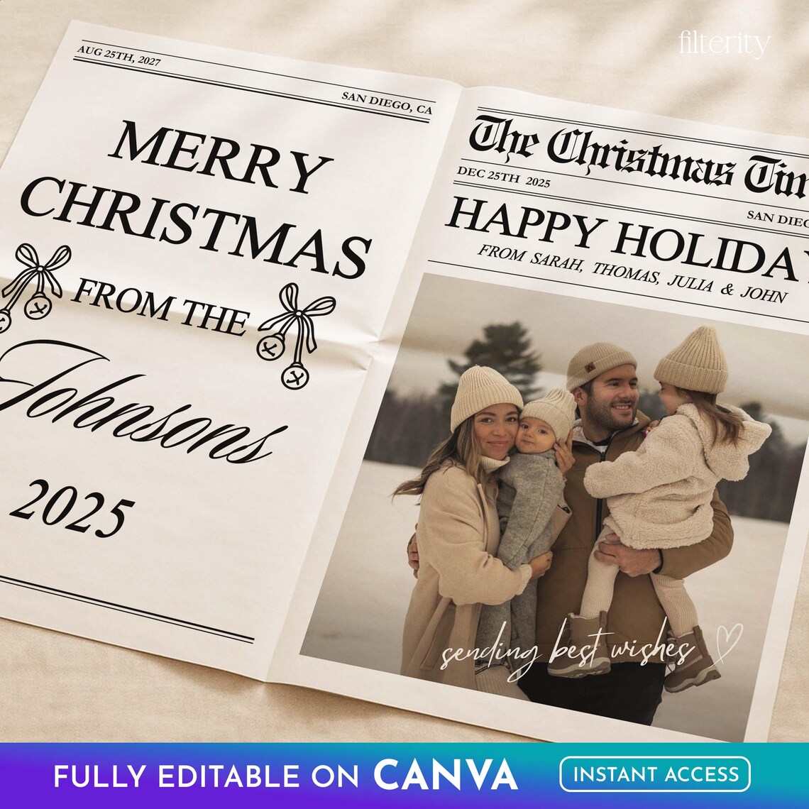 Christmas Newspaper Template, Editable Family Holiday Newsletter ...
