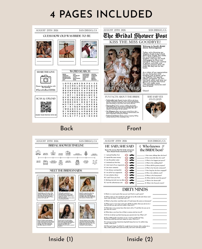 Bridal Shower Newspaper Template With Games, Bridal Shower Newspaper ...