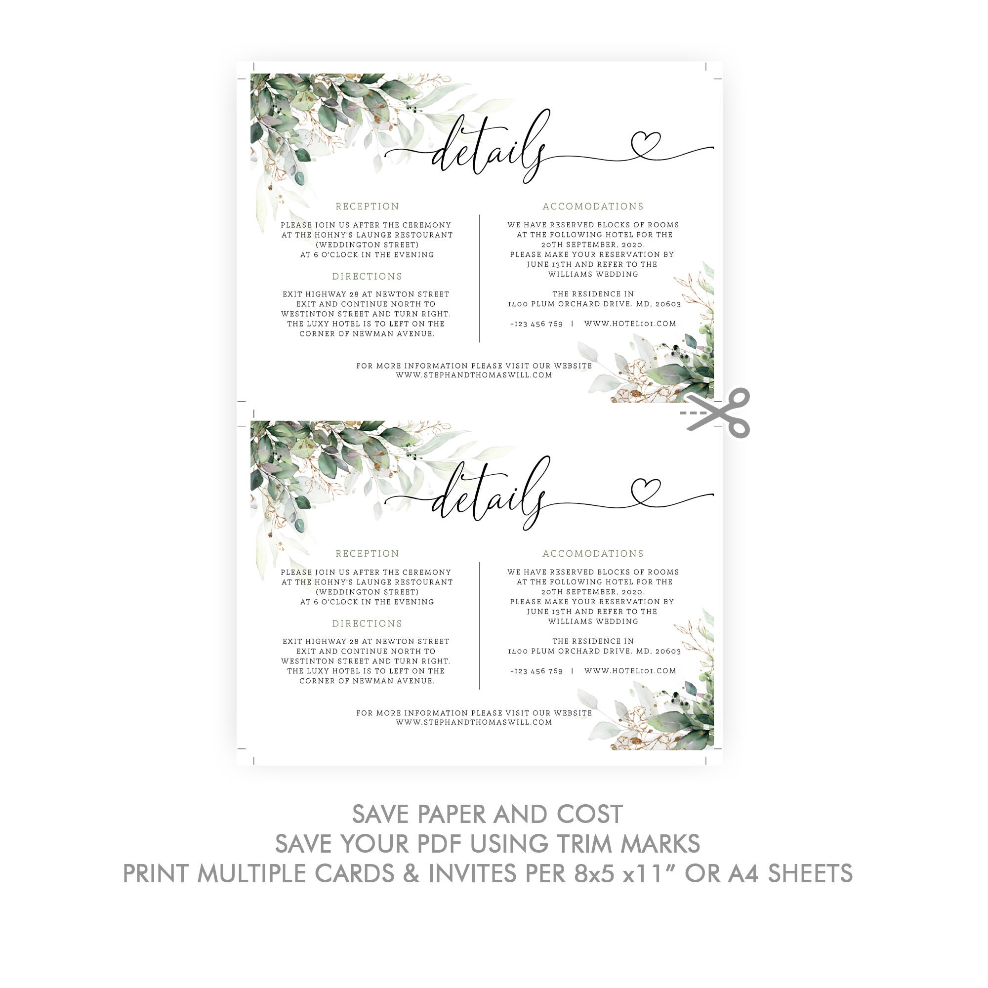 Details Card Template Wedding Details Card Wedding Details - Etsy