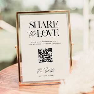 Wedding QR Code Sign Template, Share the Love QR Code Sign, Modern ...