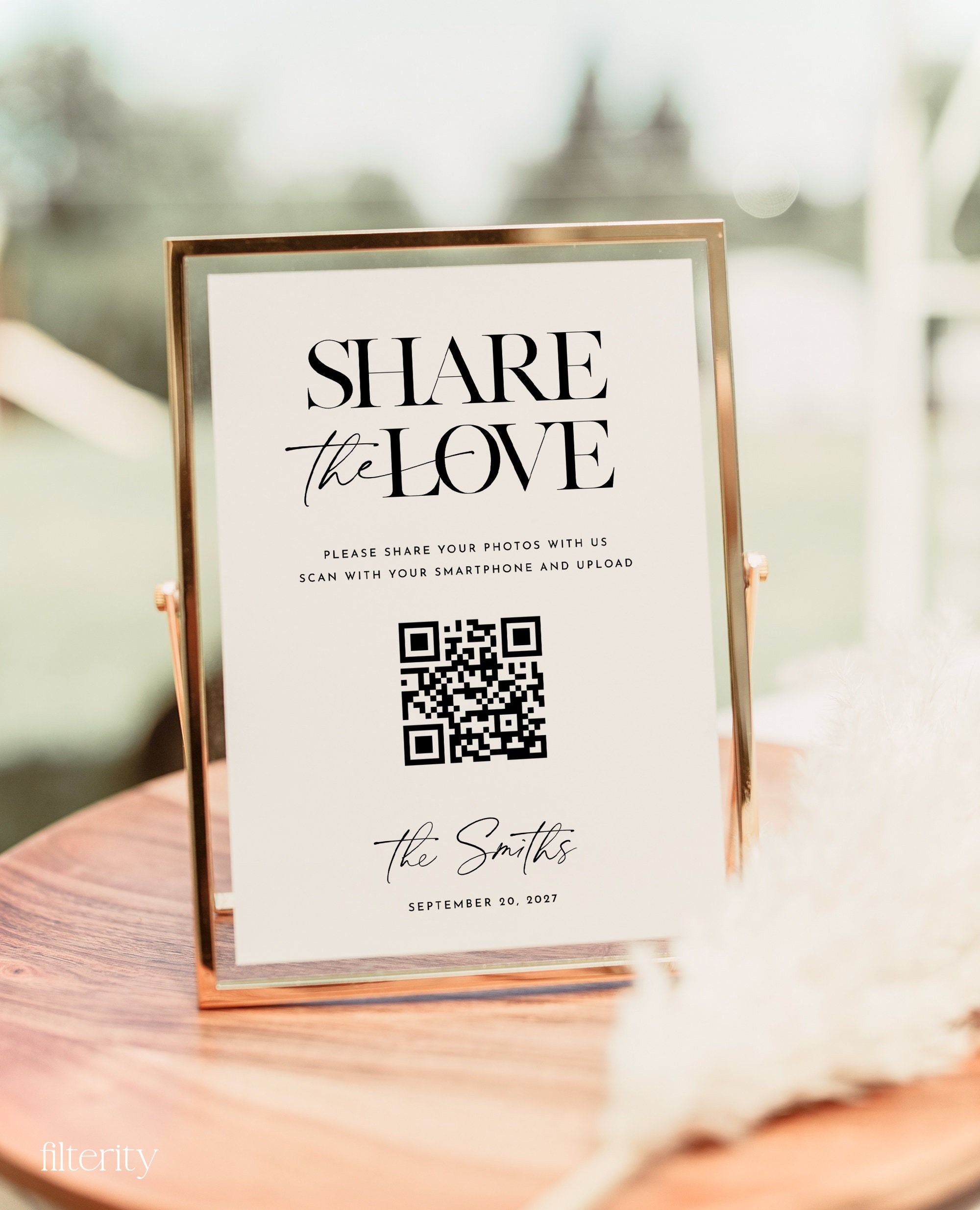 Wedding QR Code Sign Template, Share the Love QR Code Sign, Modern ...