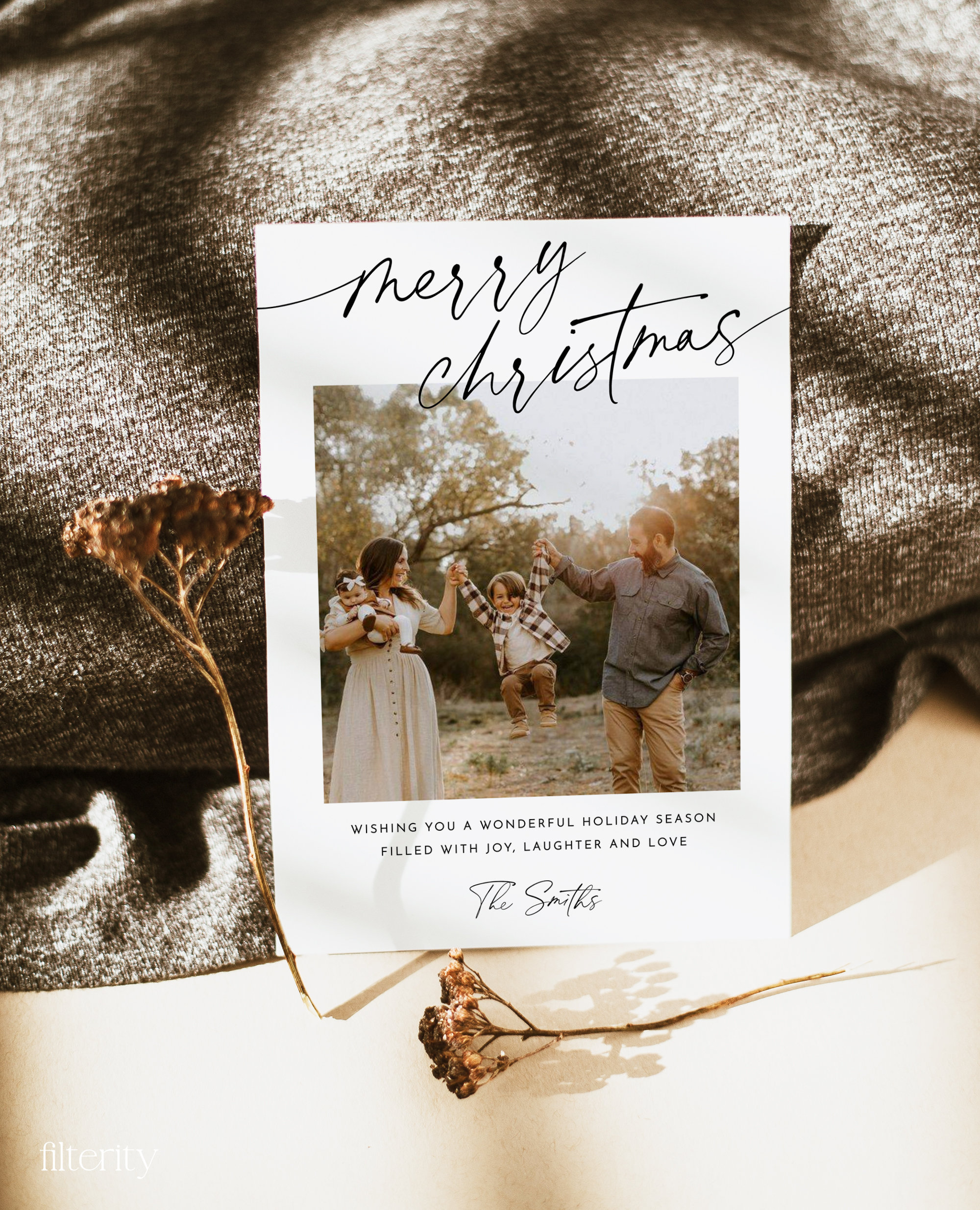 Christmas Card Template With Photo, Minimalist Christmas Card Digital ...