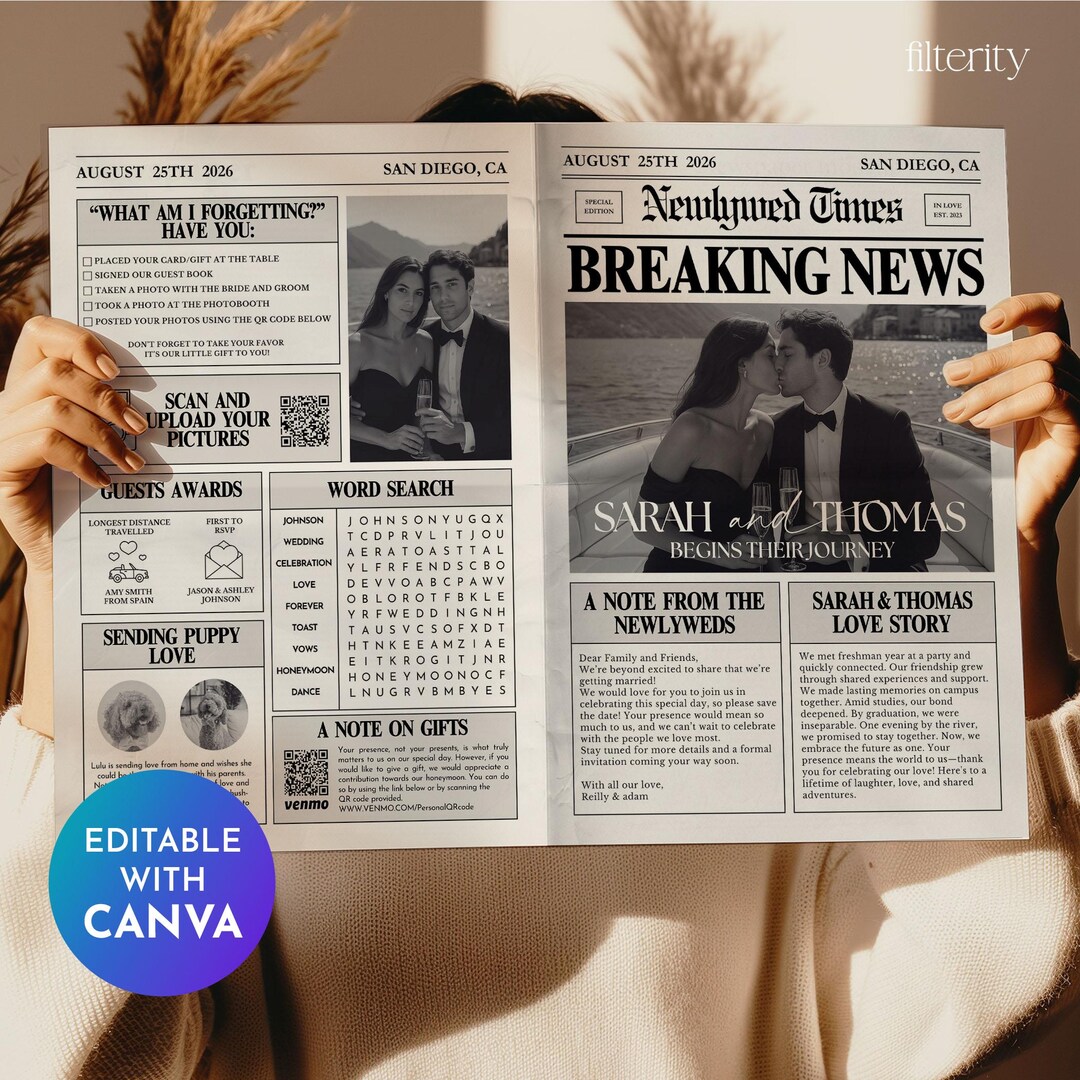 Newspaper Wedding Program Template - Order of Service, Wedding Day ...