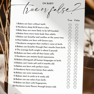 Baby Shower Game True or False With Answer Keys - Fun Baby Shower Game ...