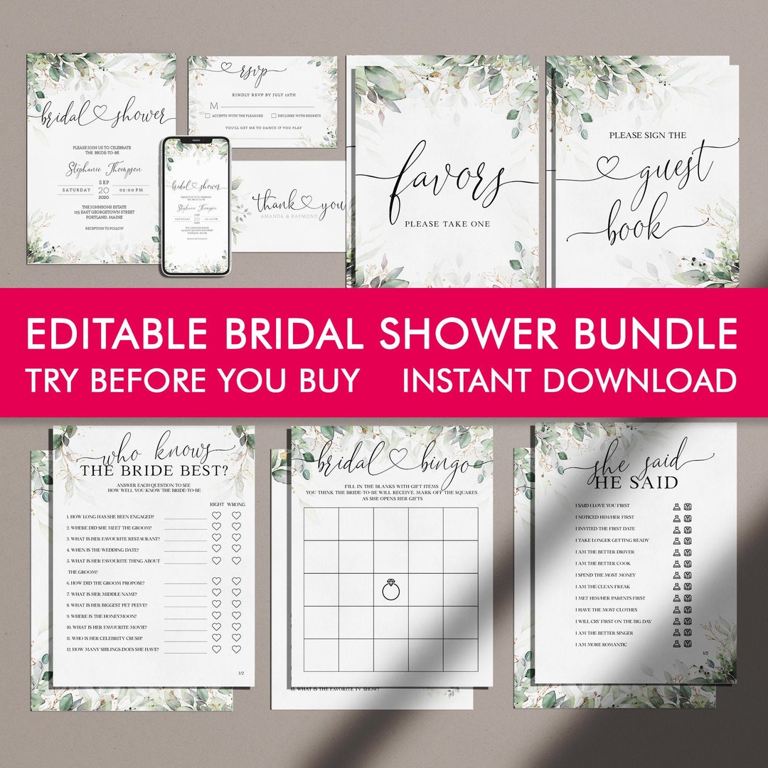 Bridal Shower Invitation Bundle, Bridal Shower Games, Bridal Shower ...