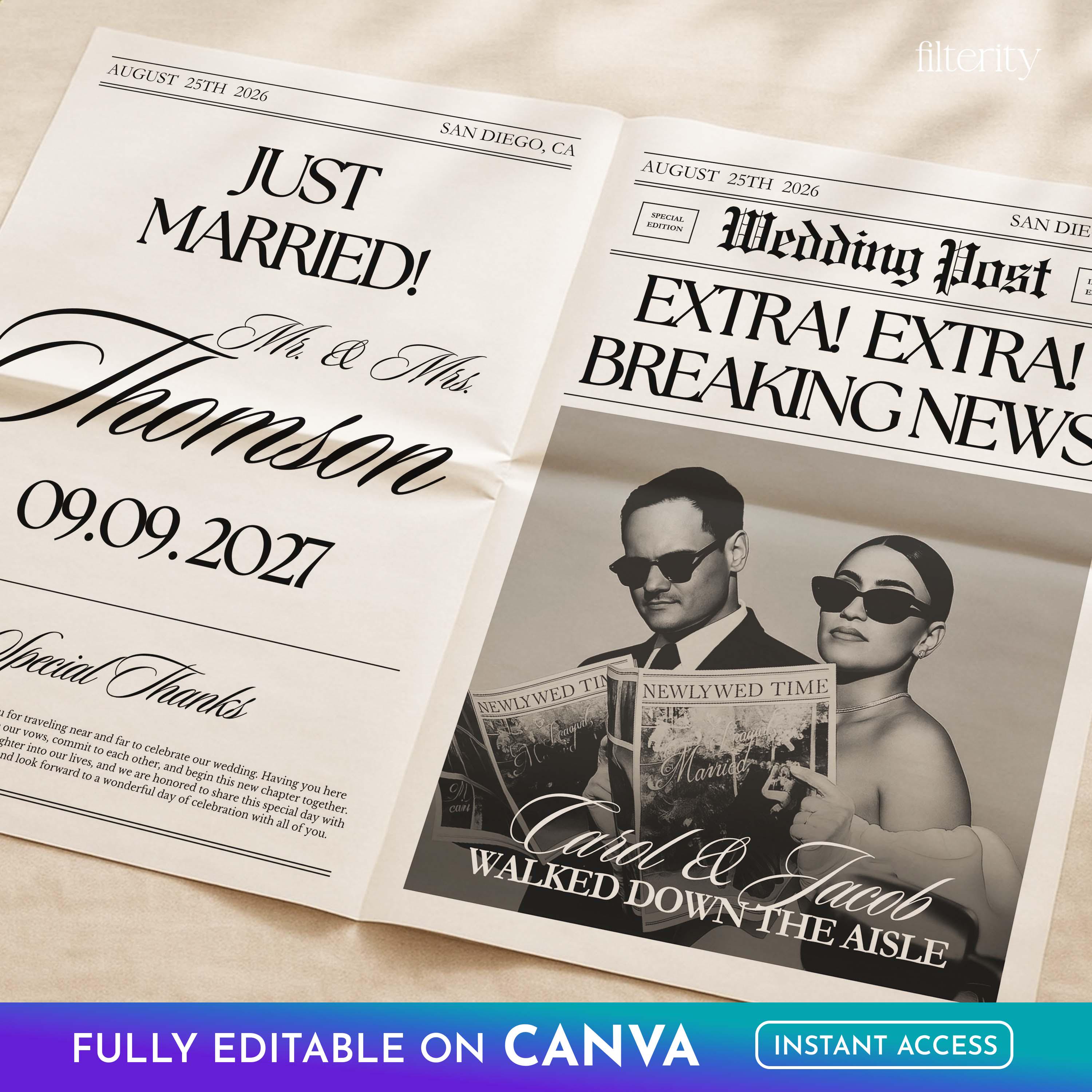 Wedding Newspaper Template With Photo, Wedding Newspaper Template ...