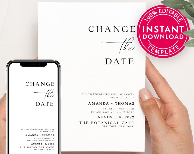 Change the Date Wedding Postponement, New Wedding Date, Instant ...
