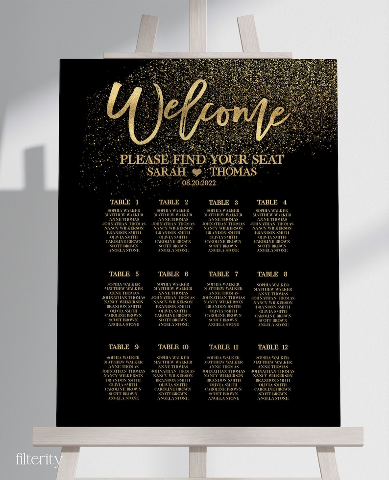 Black and Gold Wedding Seating Chart Template Black Gold Glam - Etsy