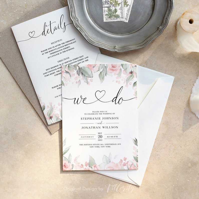 Printable Wedding Invitation Set Template Download Wedding | Etsy