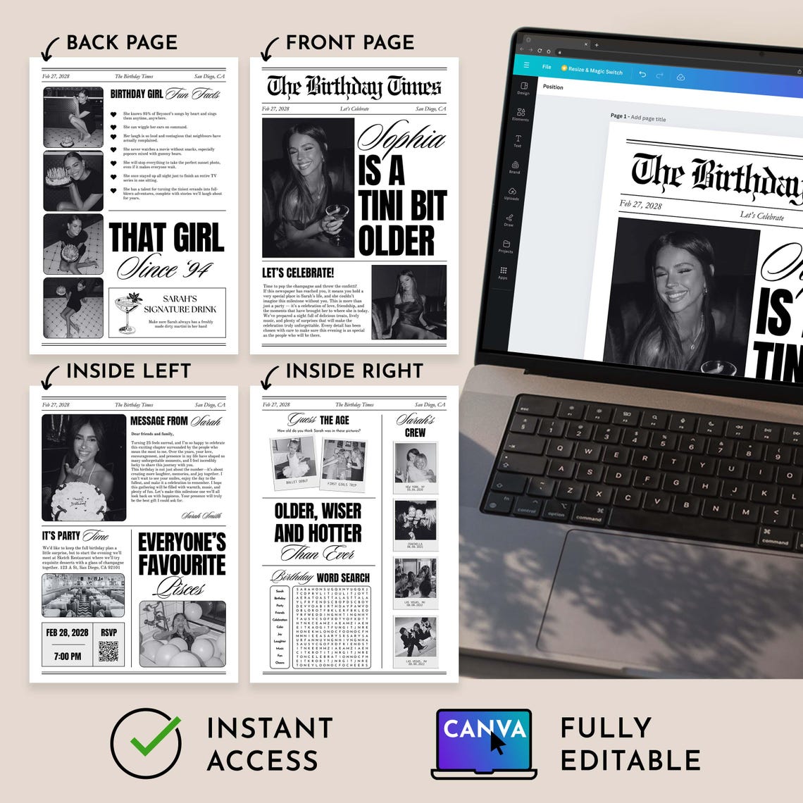 A Tiny Bit Older Newspaper, Birthday Newspaper Canva Template, Birthday ...