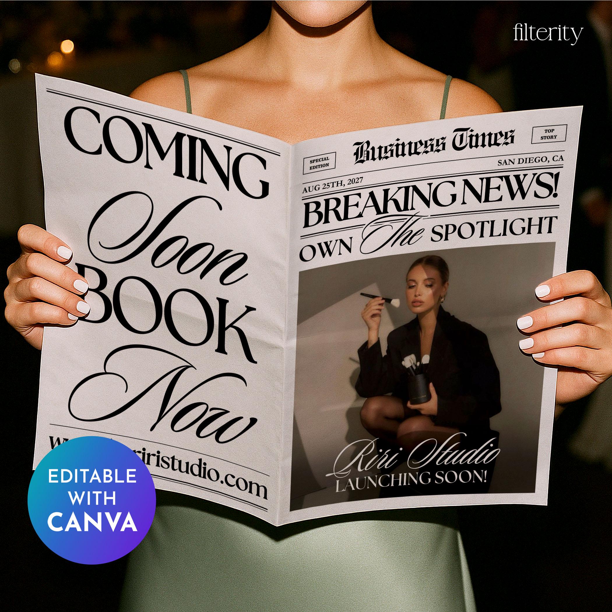 Beauty Salon Newspaper Template Editable on Canva, Business Newspaper ...