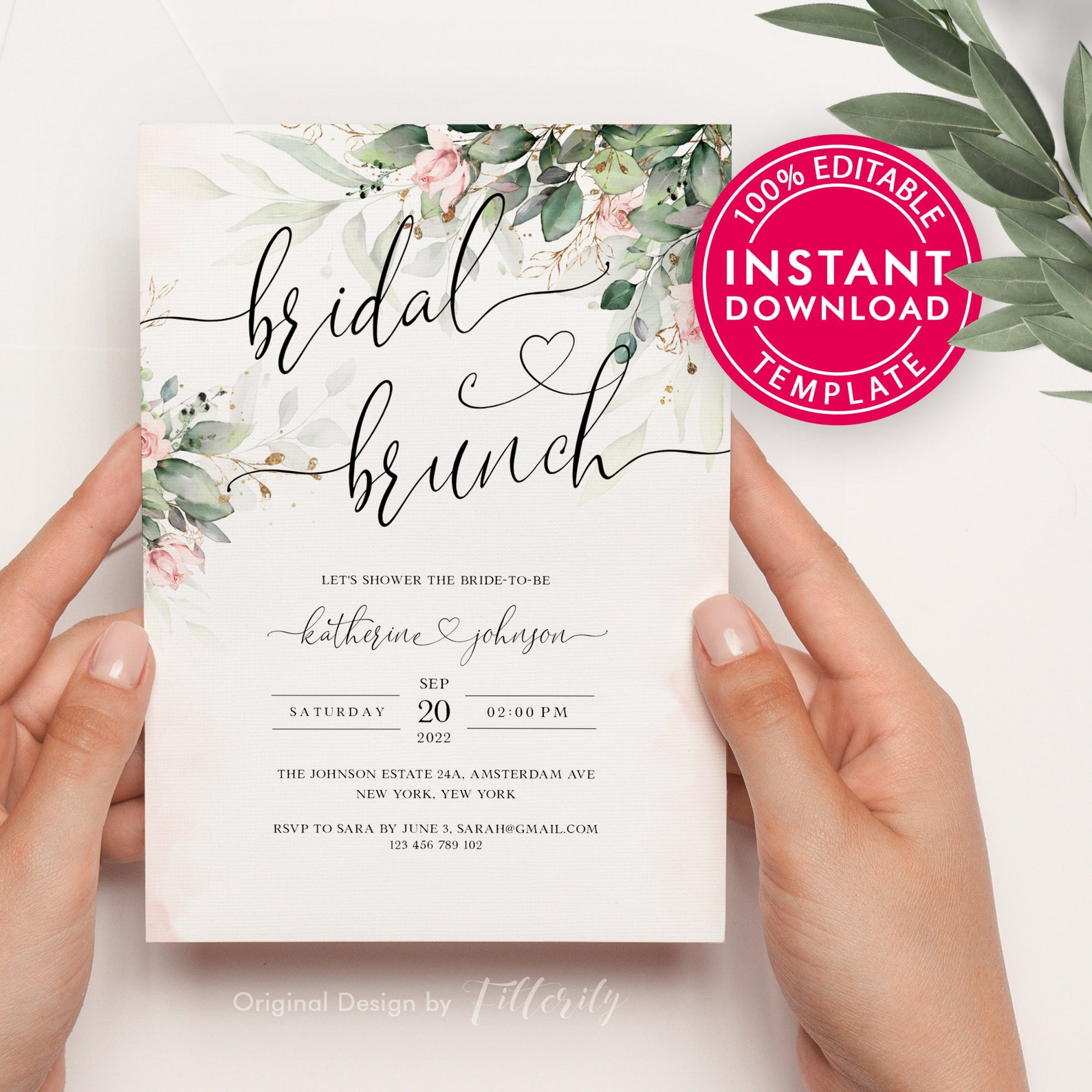 Bridal Brunch Invitation Template, Bridal Shower Invitation, Printable ...