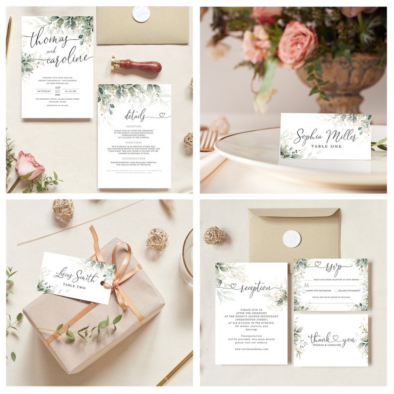 Printable Wedding Invitation Set Template Download, Wedding Invitations ...