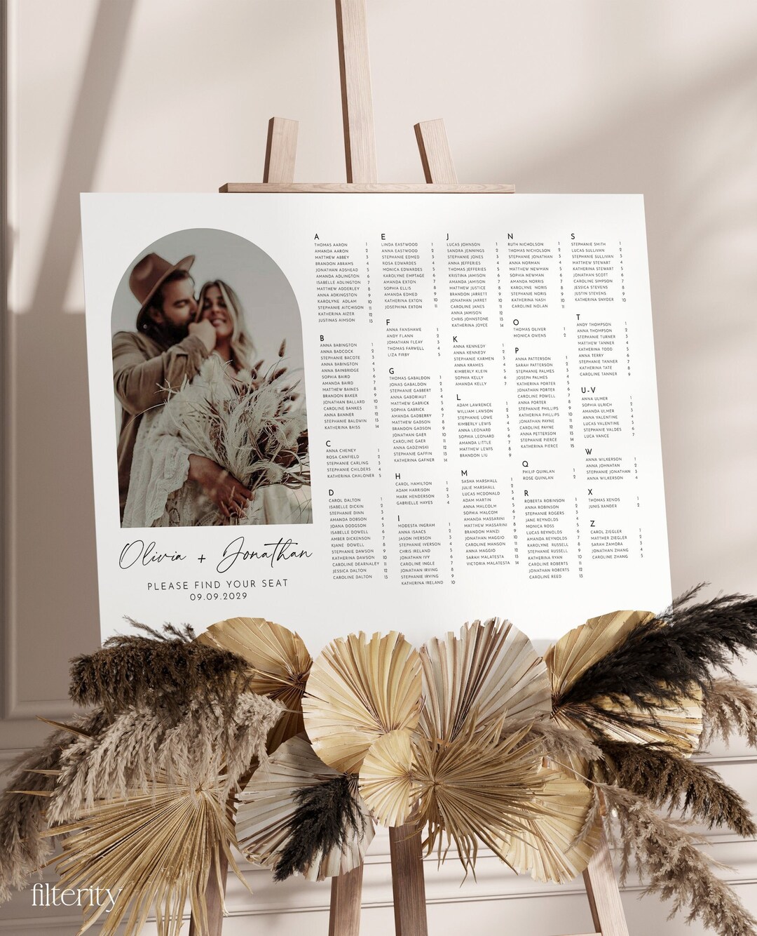 Large Wedding Seating Chart Template With Photo, Alphabetical Wedding ...