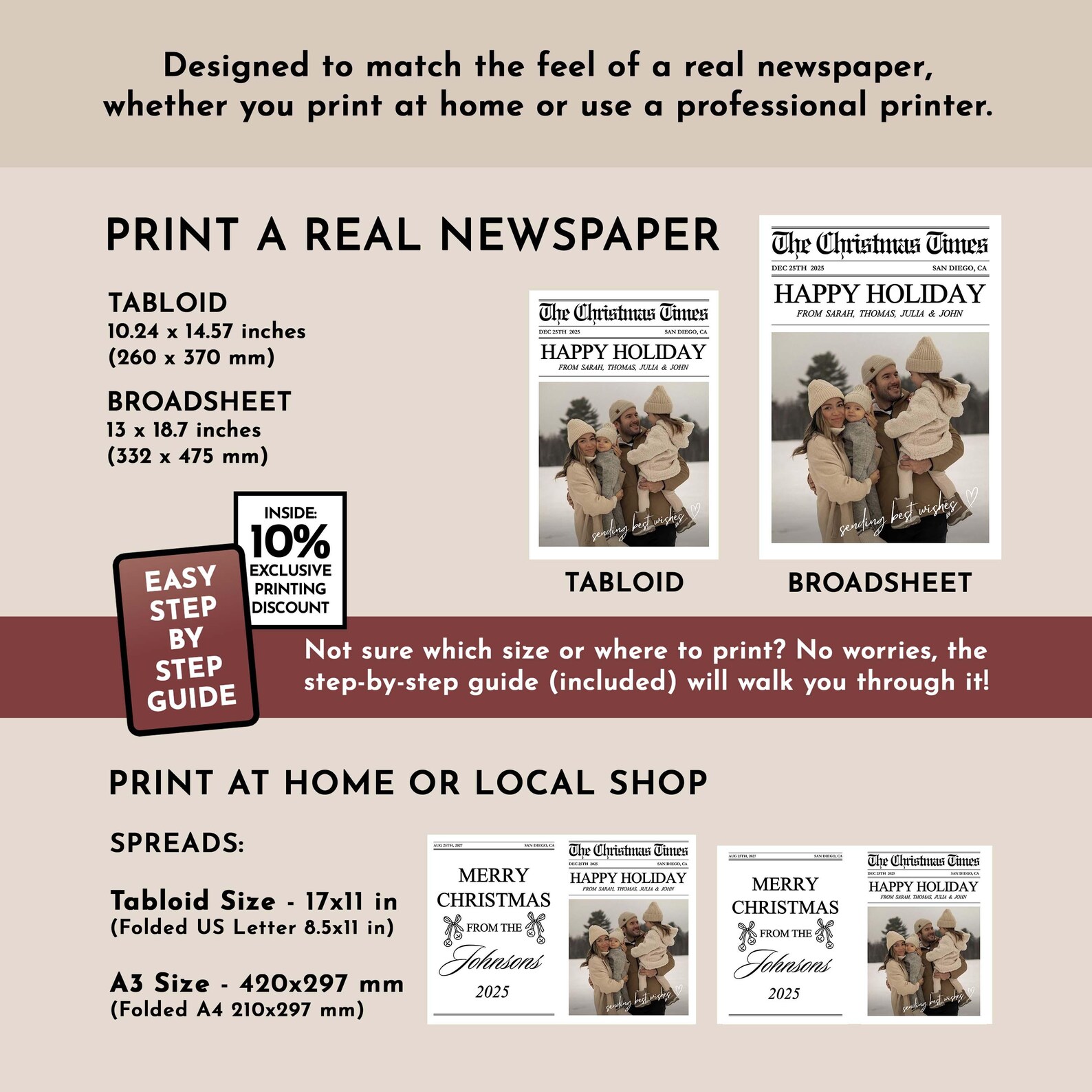 Christmas Newspaper Template, Editable Family Holiday Newsletter ...