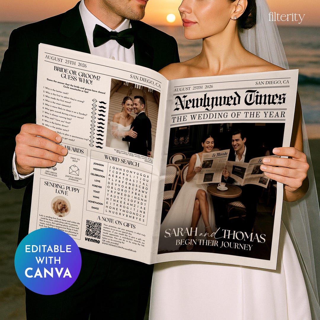 Newspaper Wedding Program Template - Order of Service, Wedding Day ...