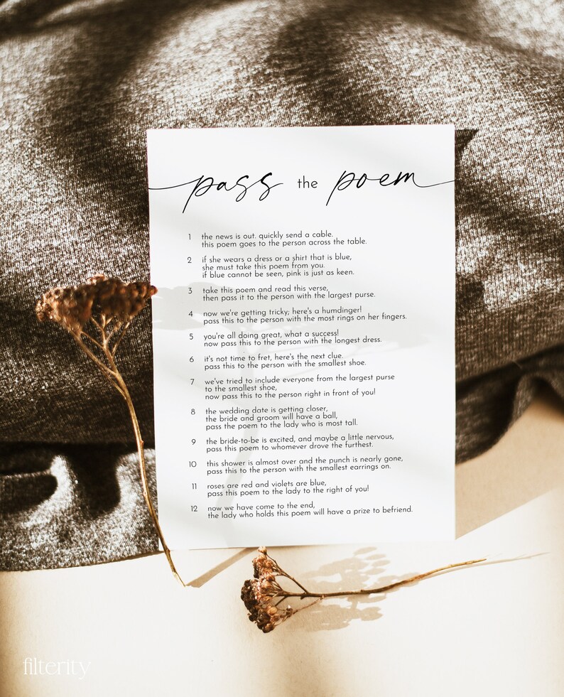 Pass the Poem Bridal Shower Game Bachelorette Party Game - Etsy