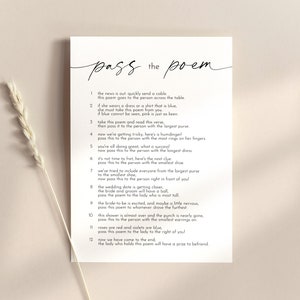 Pass the Poem Bridal Shower Game, Bachelorette Party Game, Printable ...