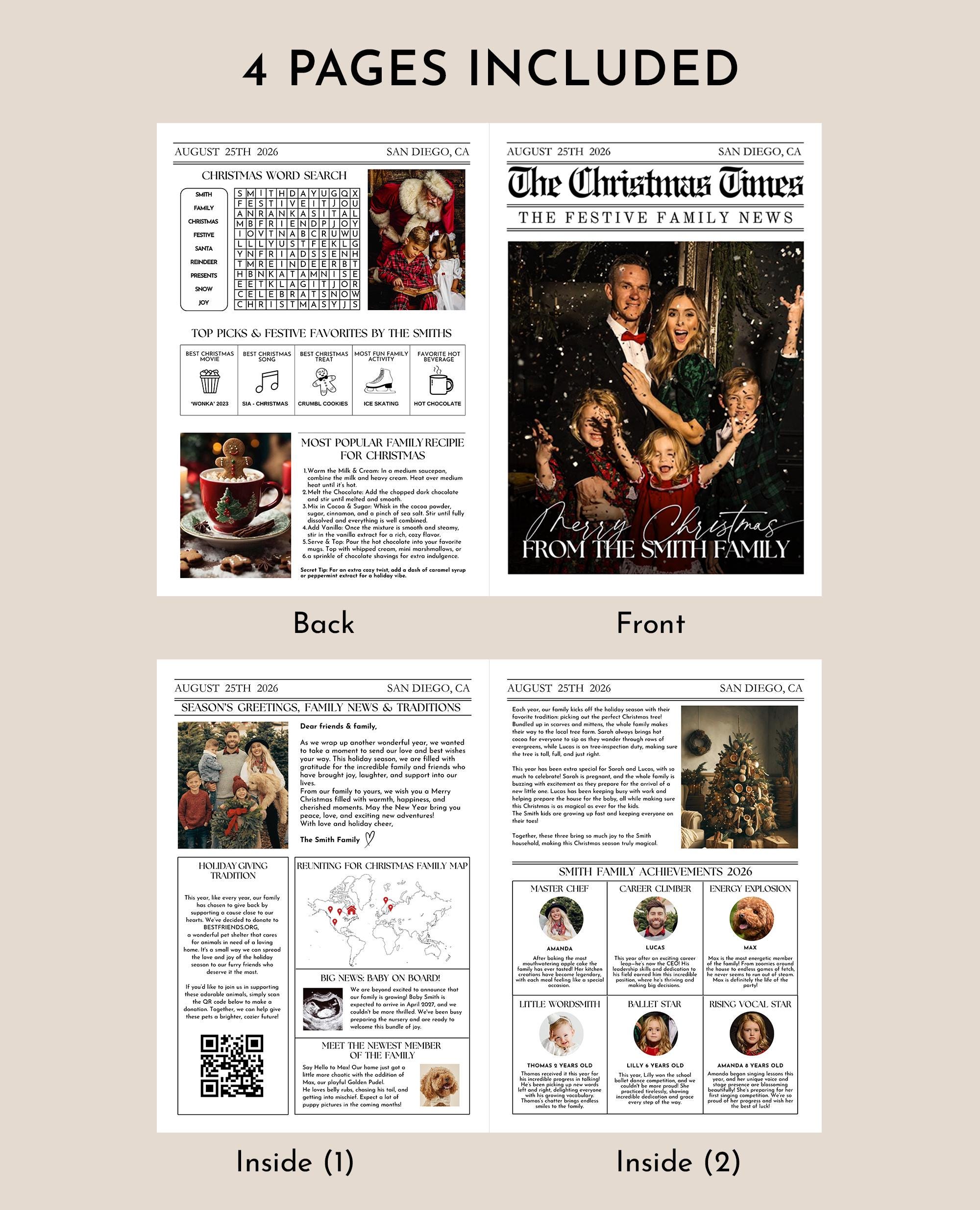 Christmas Newspaper Template, Editable Family Holiday Newsletter ...