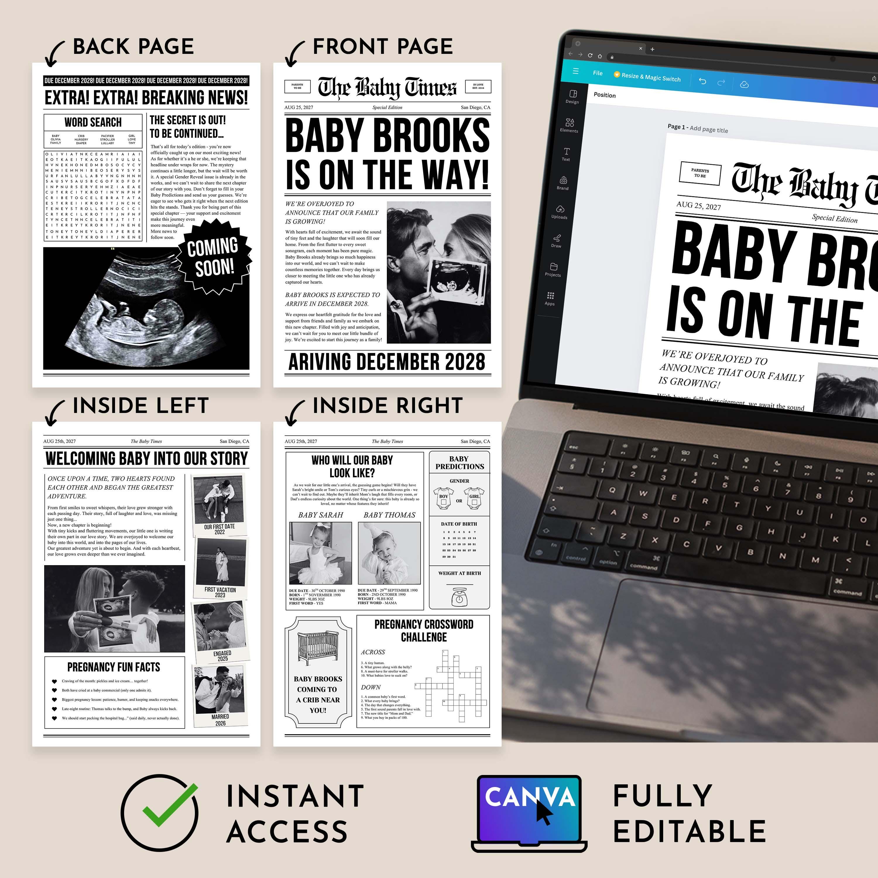 Newspaper Baby Announcement Template, Pregnancy Announcement Newspaper ...