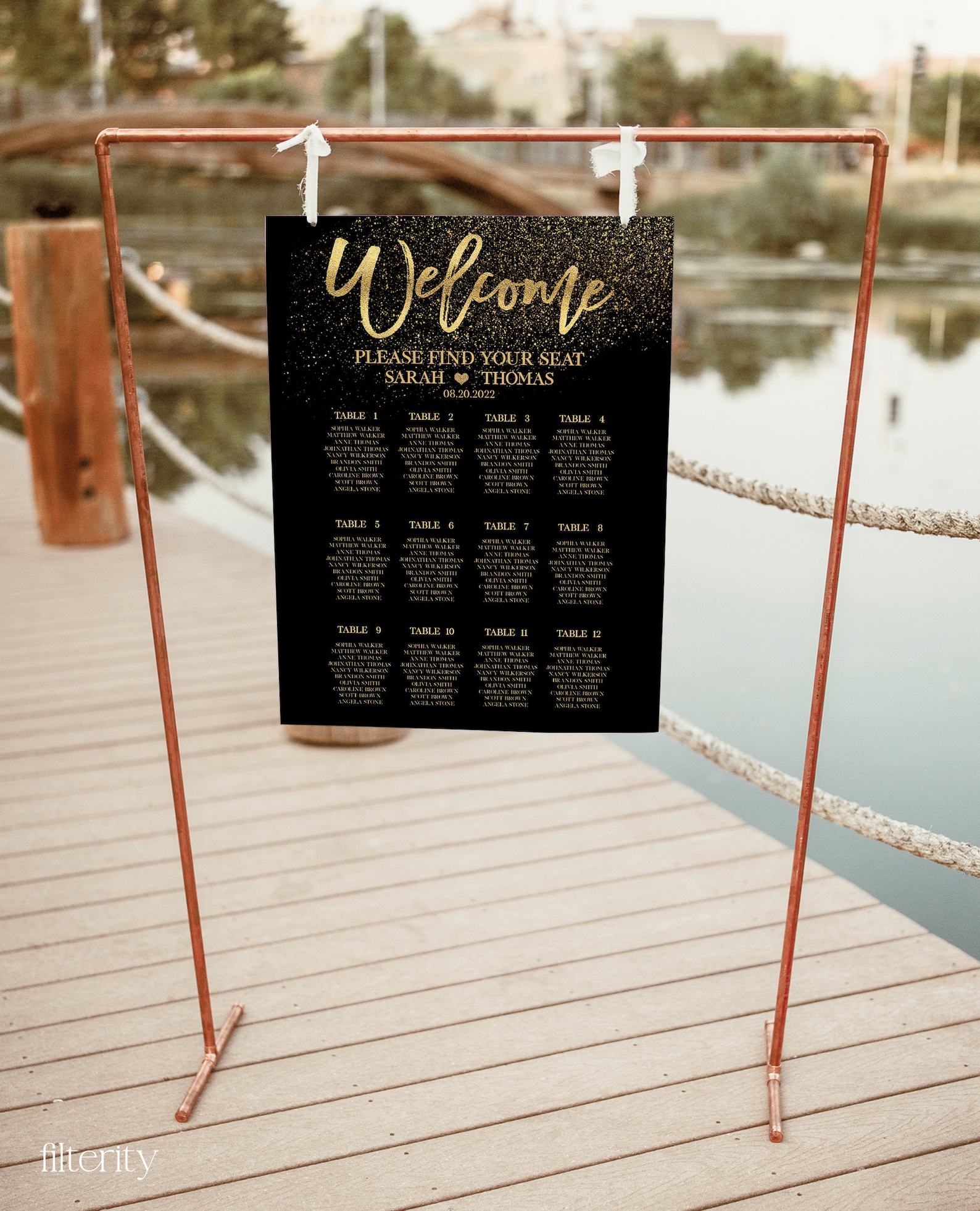 Black and Gold Wedding Seating Chart Template, Black Gold Glam Wedding ...