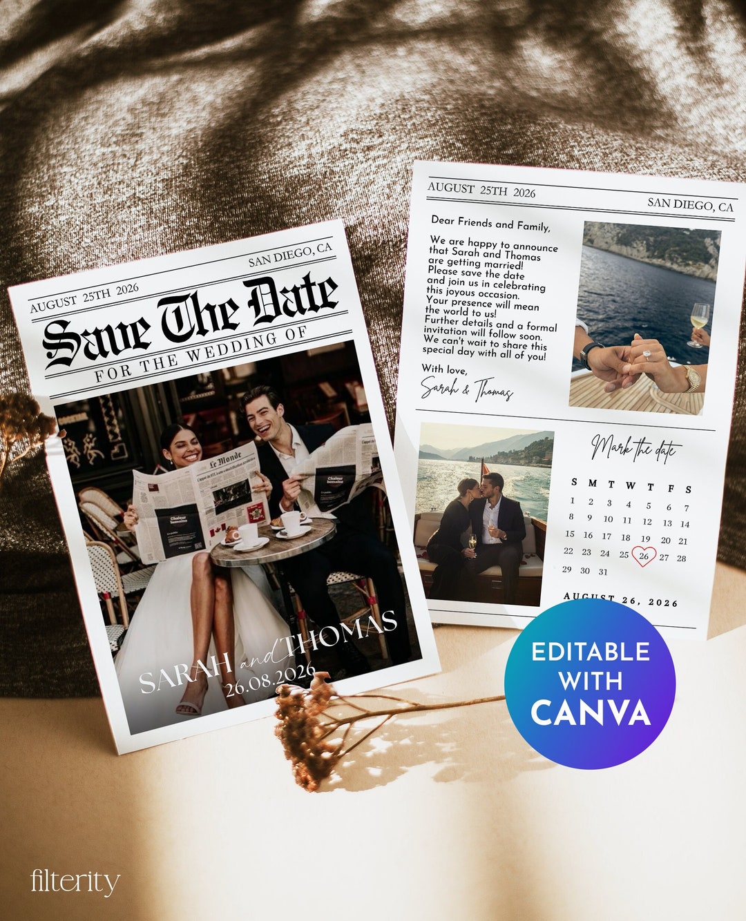 Save the Date Template Newspaper Design, Save the Date Printable, Photo ...