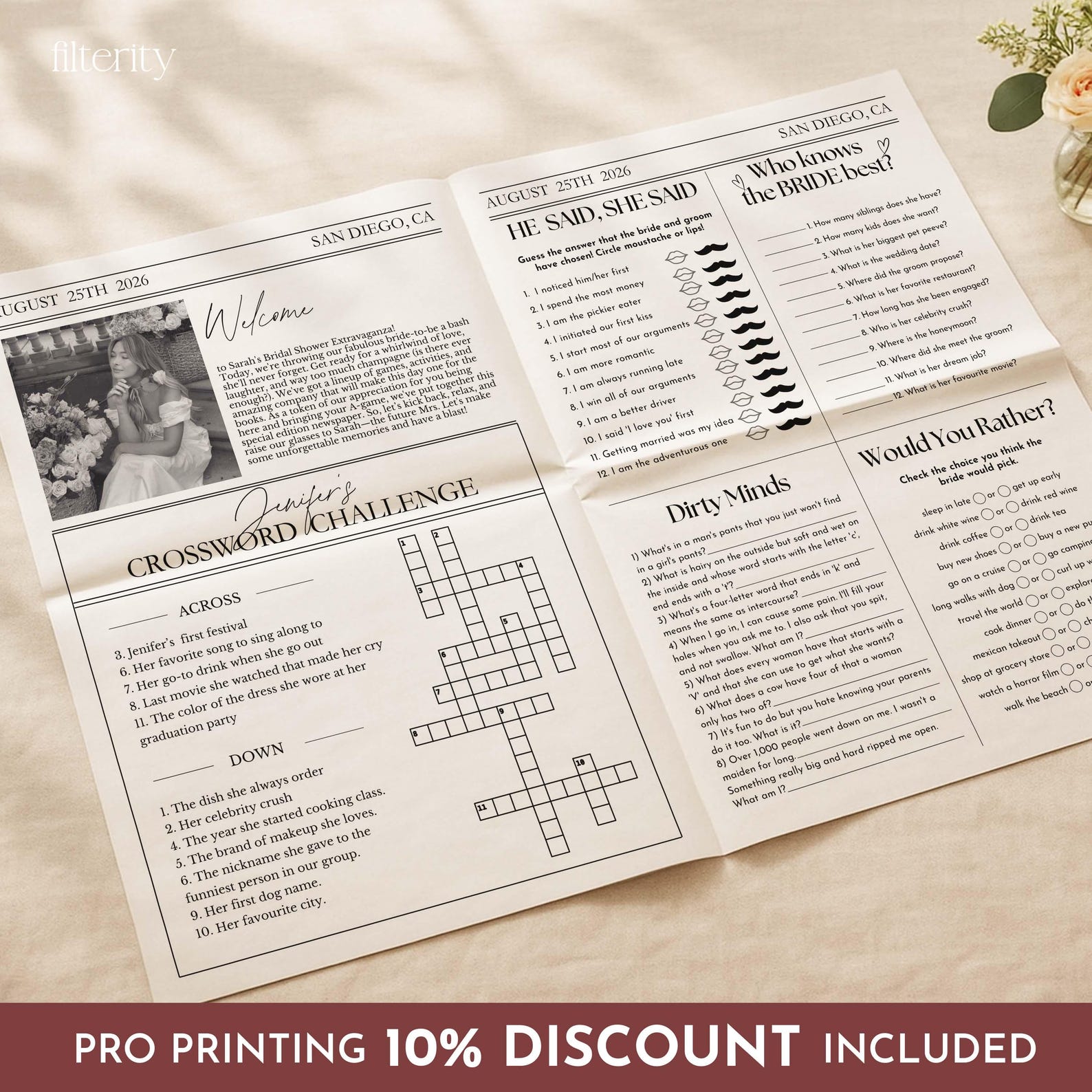Bridal Shower Newspaper Template With Games Editable on Canva, the ...