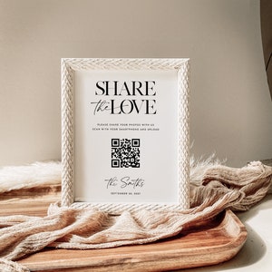 Wedding QR Code Sign Template, Share the Love QR Code Sign, Modern ...
