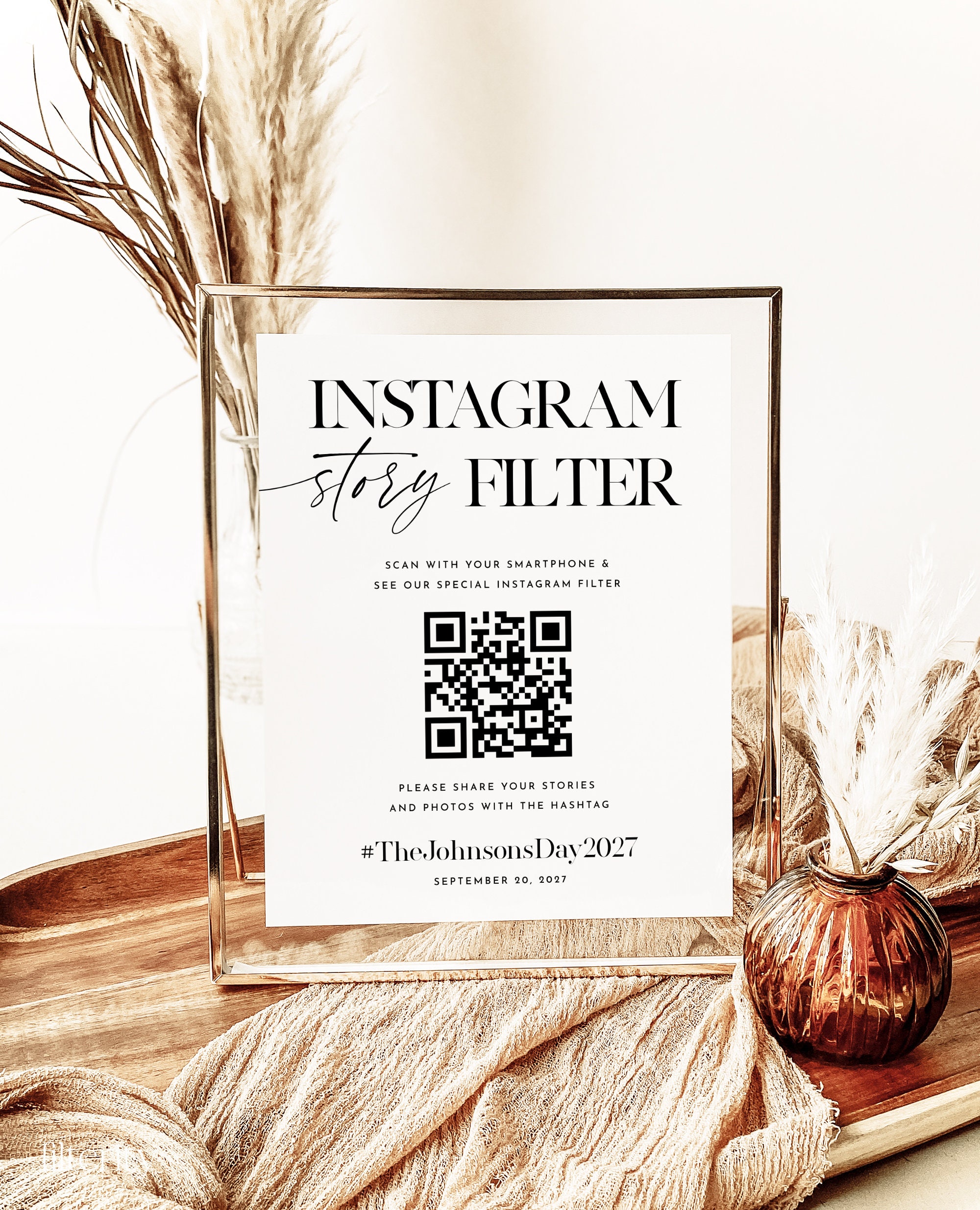 Wedding Instagram Story Filter QR Code Sign Template, Share the Love QR ...