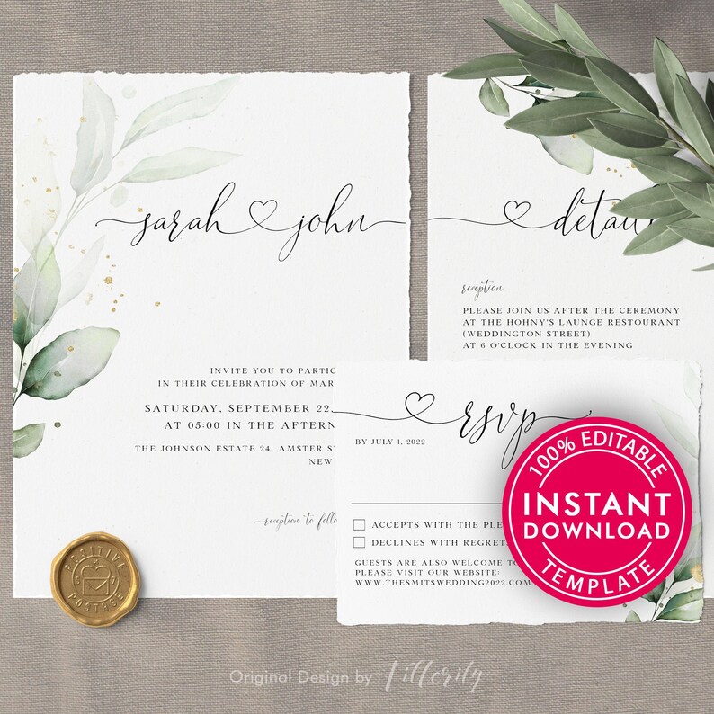 Printable Wedding Invitation Set Template Download, Wedding Invitations ...