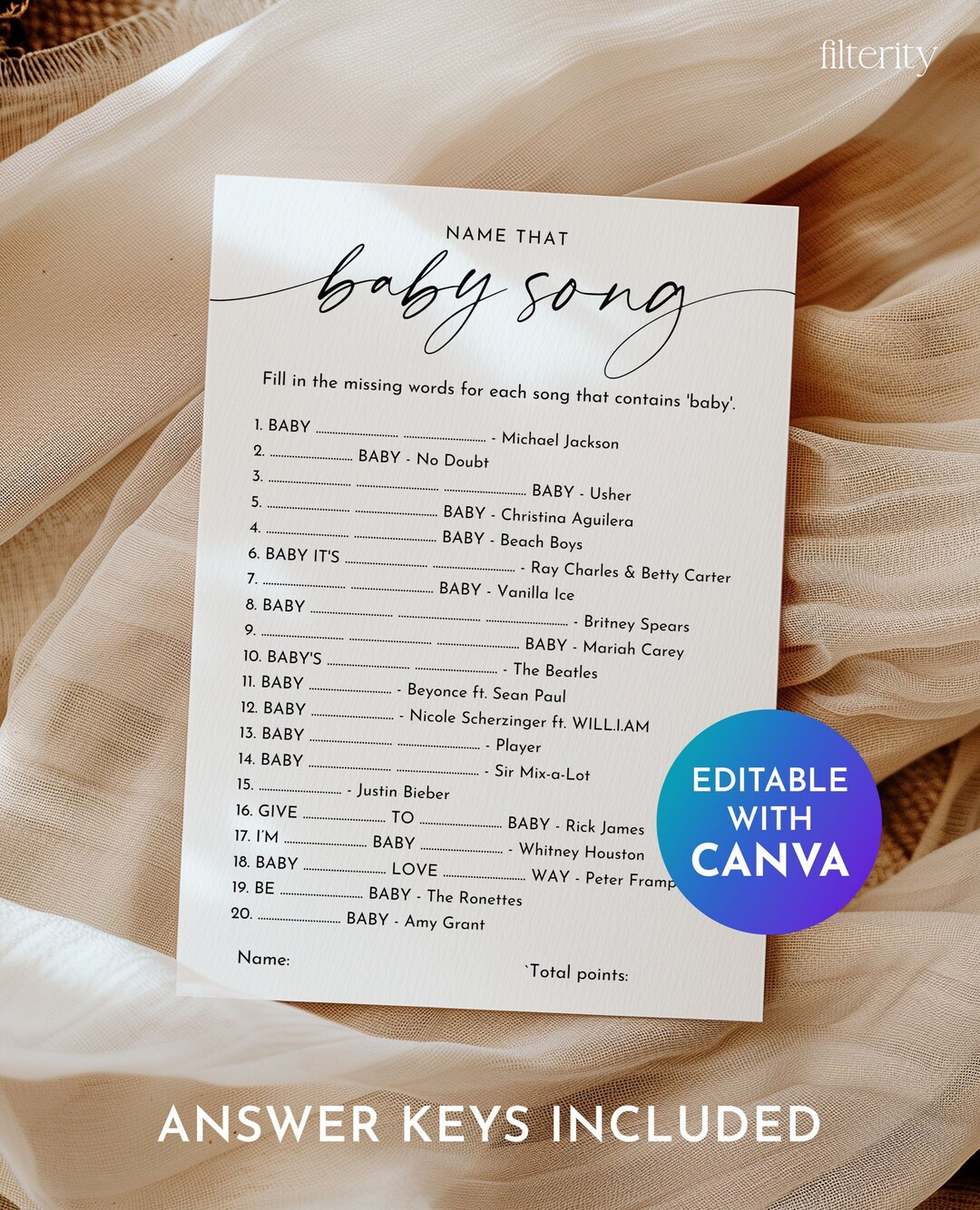 Name That Baby Song - Name That Baby Tune, Printable Baby Shower Game ...