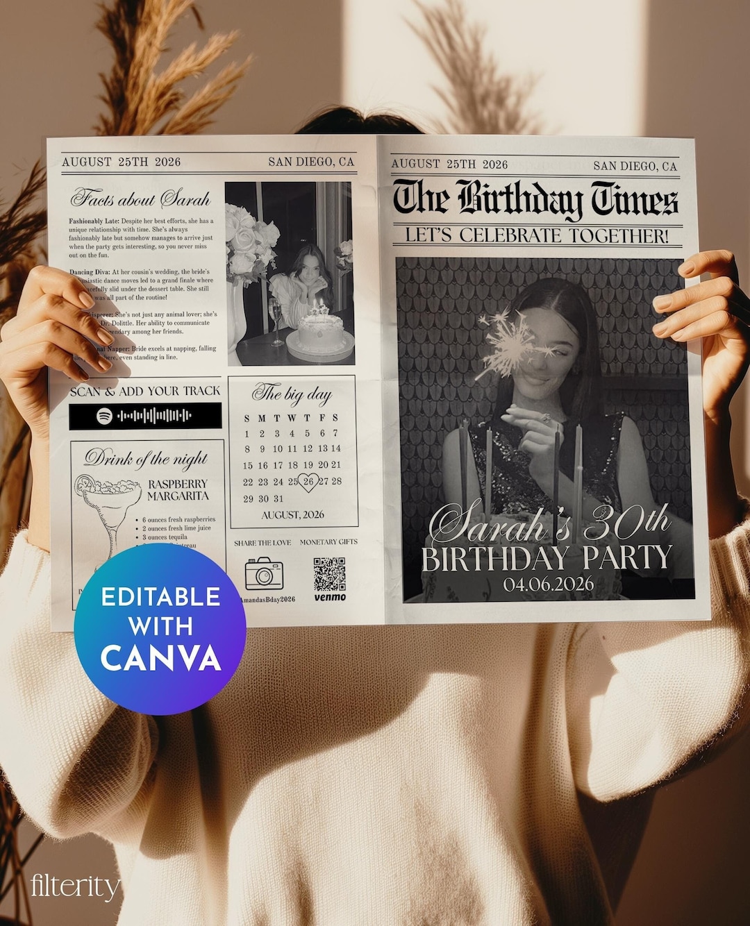 Birthday Newspaper Canva Template, Birthday Newspaper Template ...