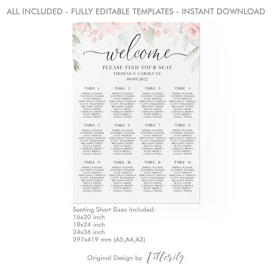 FLORAL Wedding Seating Chart Template Wedding Seating Chart - Etsy