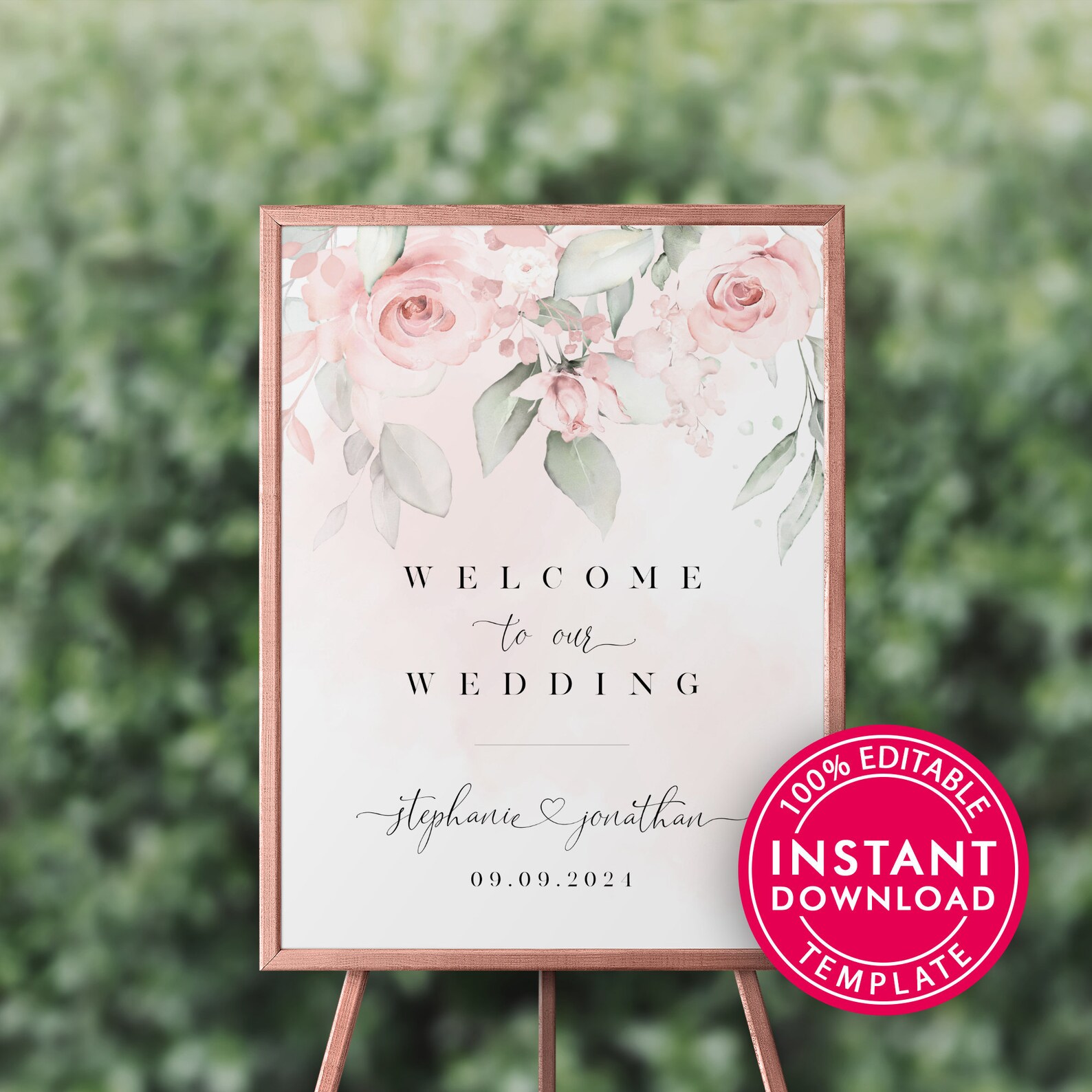 Rose Floral Wedding Welcome Sign Template, Welcome Sign Wedding ...