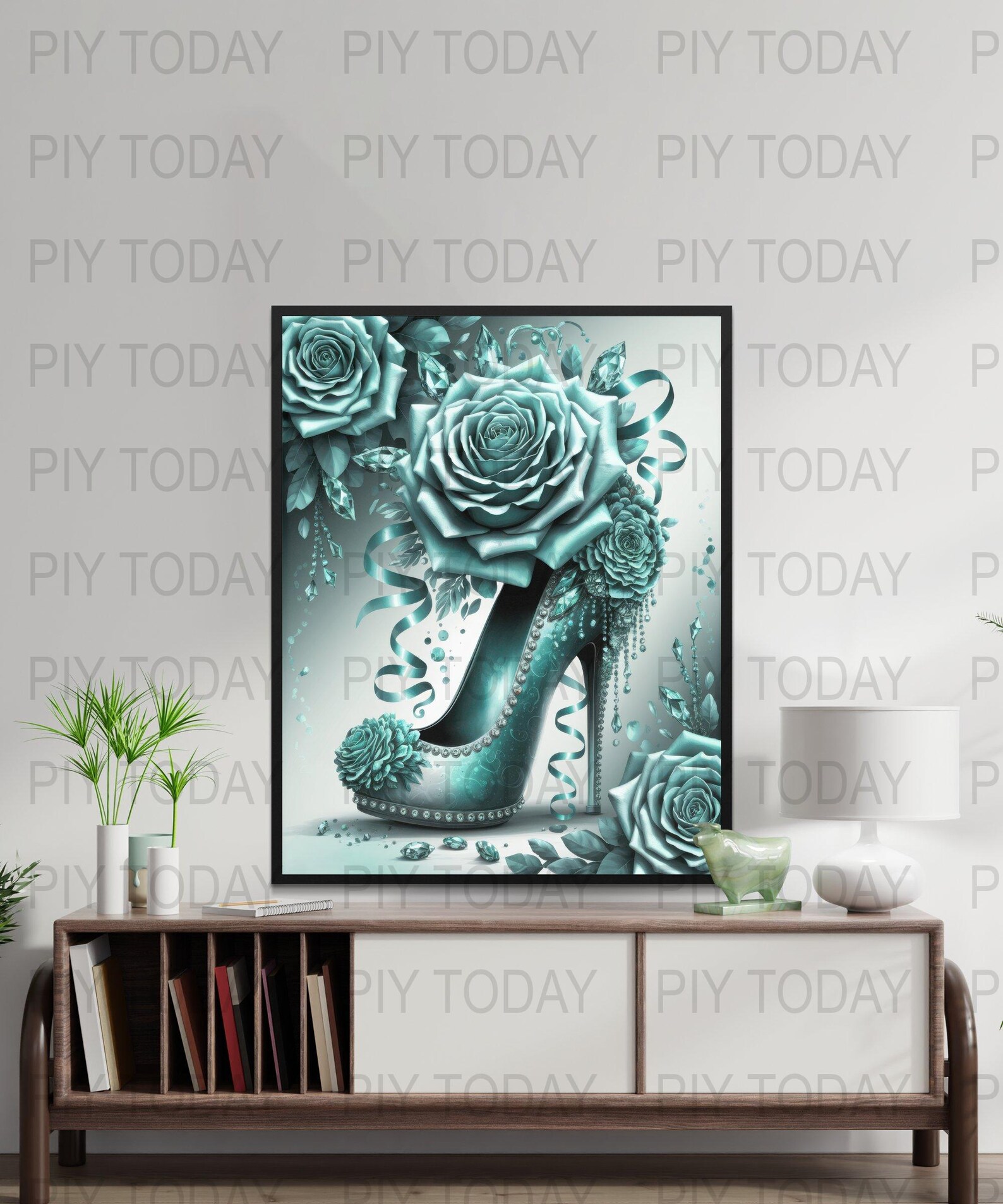 Teal Rose High Heel Art Print: Glam Stiletto Poster (digital Download ...