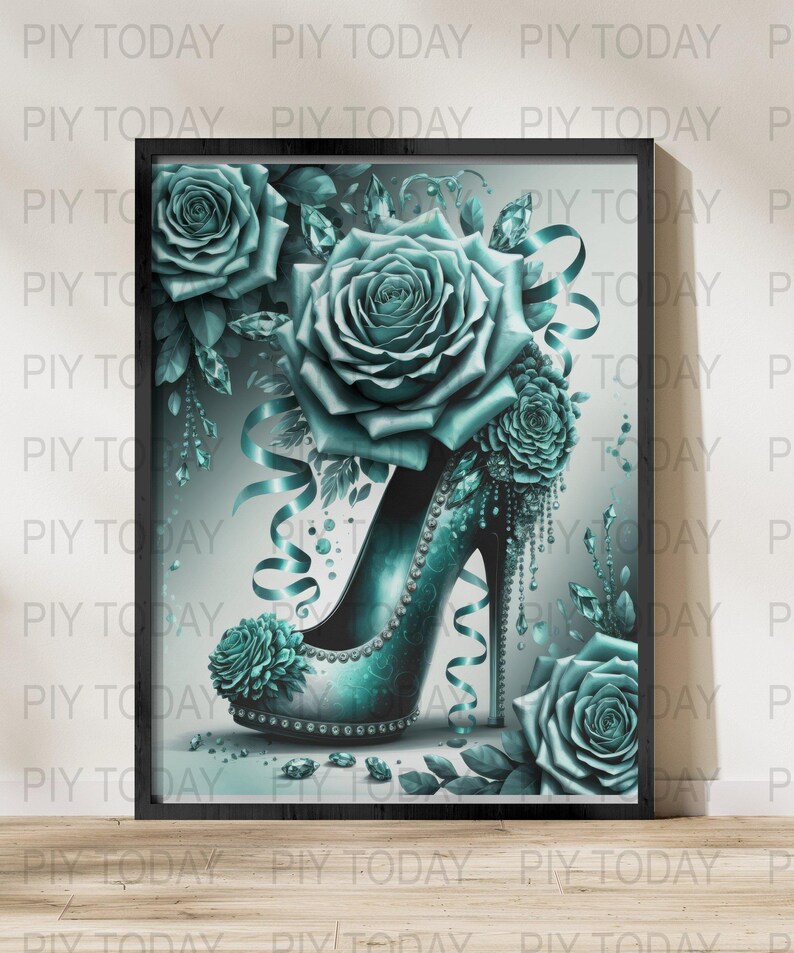 Teal Rose High Heel Art Print: Glam Stiletto Poster (digital Download ...