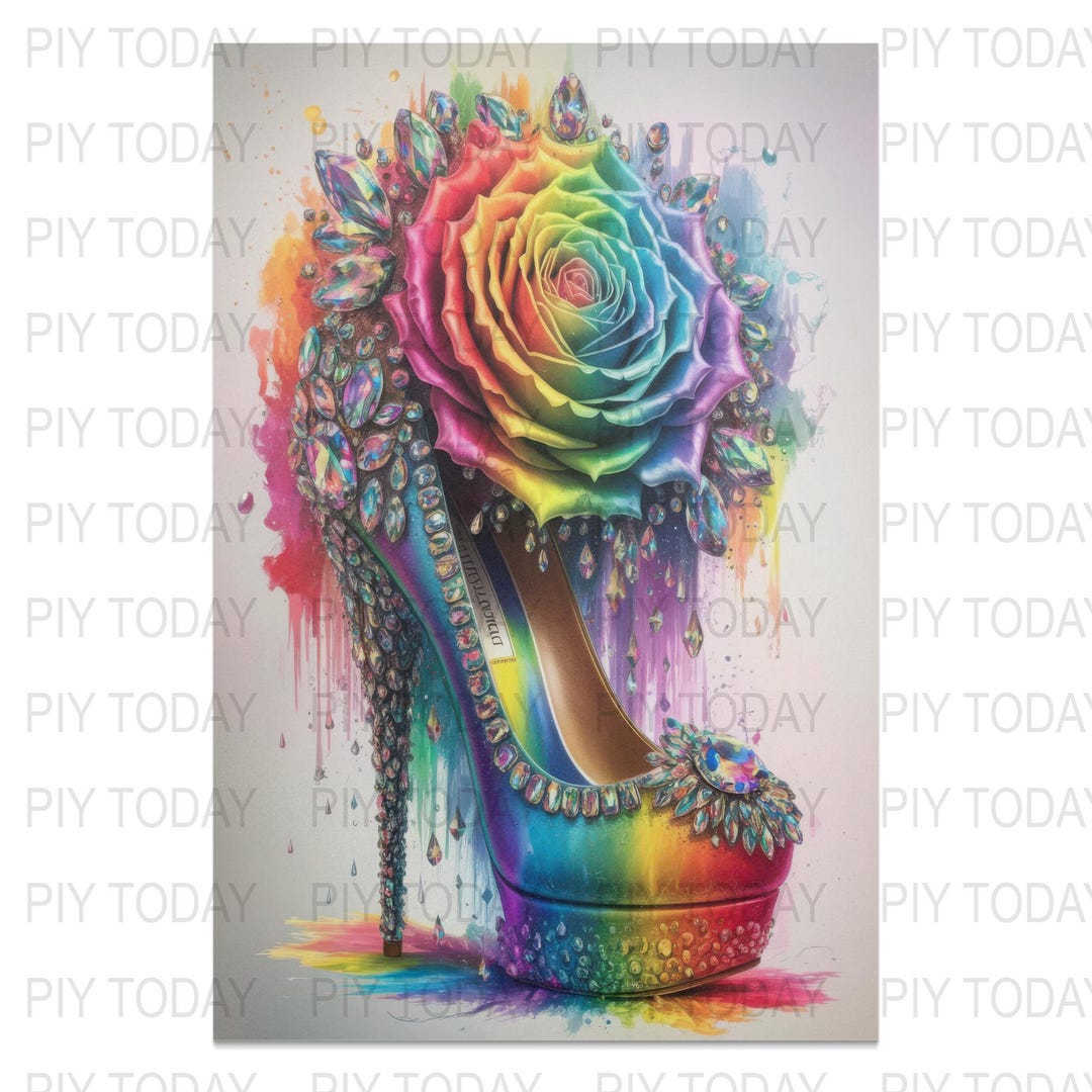 Glam Art High Heels Stilettos Rainbow Rose Digital Wall Art Rainbow ...