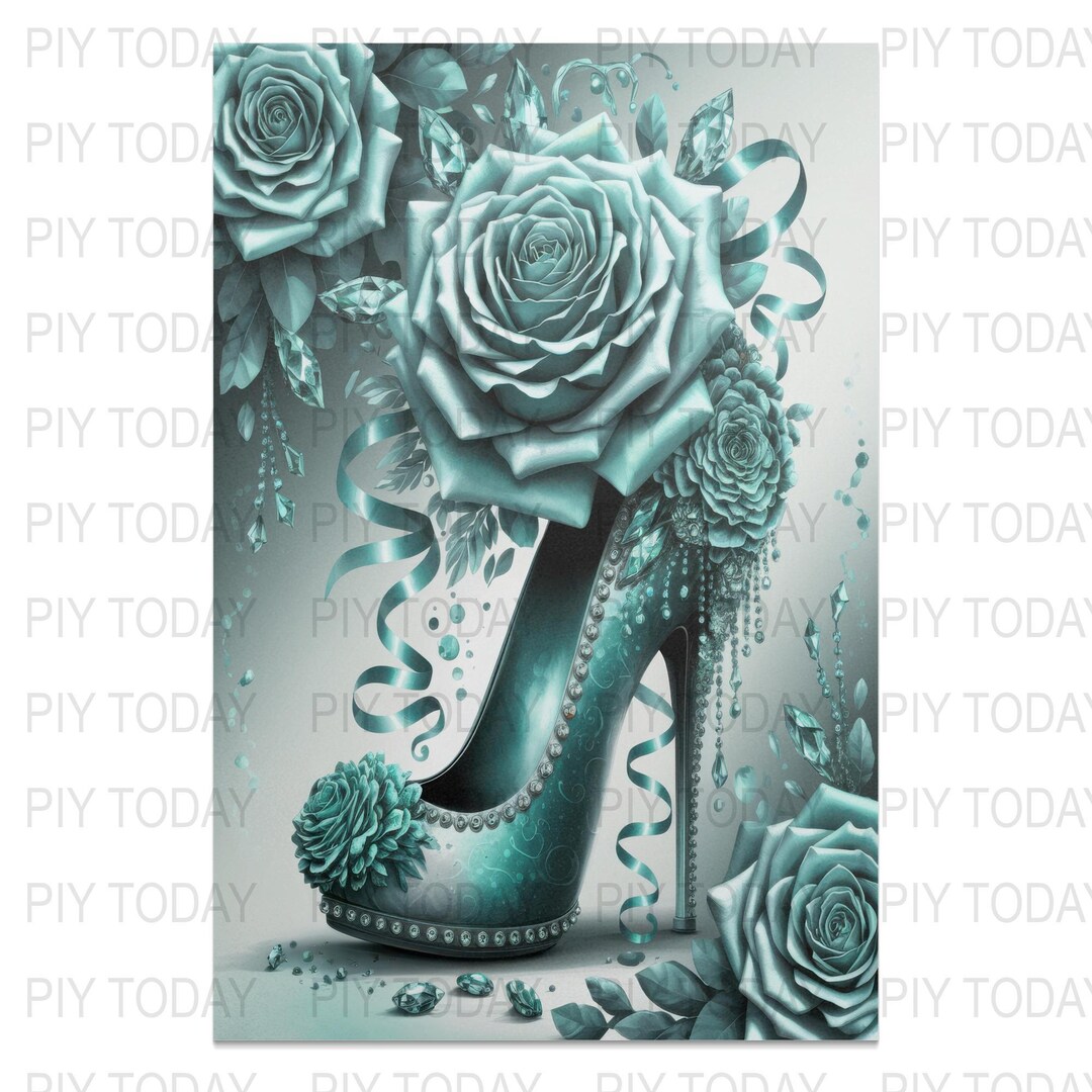 Teal Rose High Heel Art Print: Glam Stiletto Poster (digital Download ...