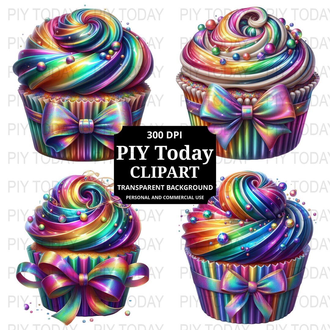 Rainbow Cupcake Clipart: Decodollops PNG Set (digital Download) - Etsy