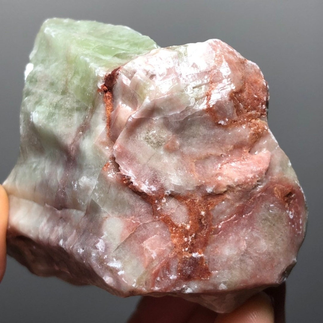Marble Like Creamy White and Green Calcite Crystal With Red Veins ...