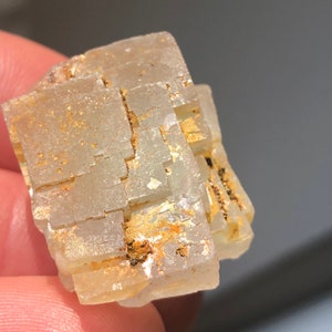 Cubic Yellow Fluorite Crystal RAW Milky Opal Like Shimmer Iron Staining ...