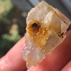 Cubic Yellow Fluorite Crystal RAW Milky Opal Like Shimmer Iron Staining ...