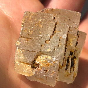 Cubic Yellow Fluorite Crystal RAW Milky Opal Like Shimmer Iron Staining ...
