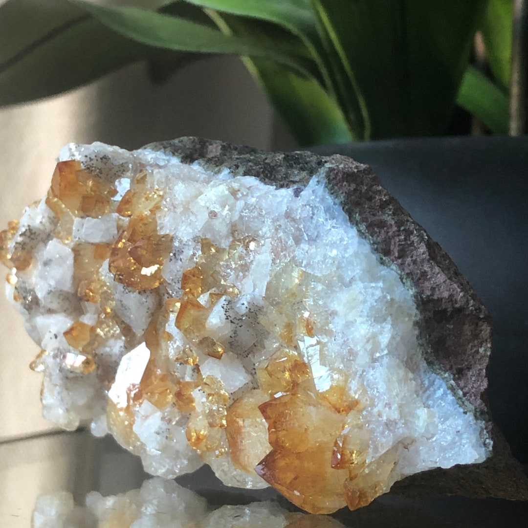 Vibrant Red Tips Citrine Cluster Calcite Inclusions Earthy - Etsy