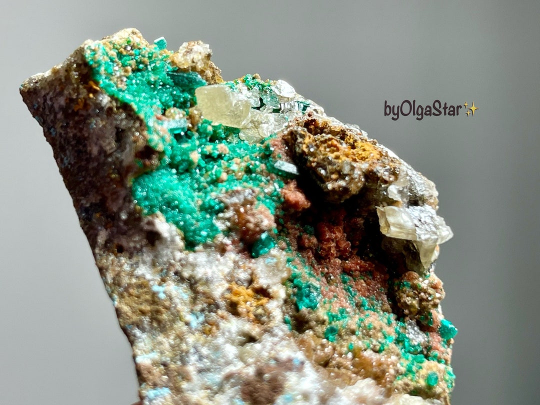 DIOPTASE Crystal Emerald Green Cluster With PLANCHEITE Veins and ...