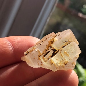 Cubic Yellow Fluorite Crystal RAW Milky Opal Like Shimmer Iron Staining ...