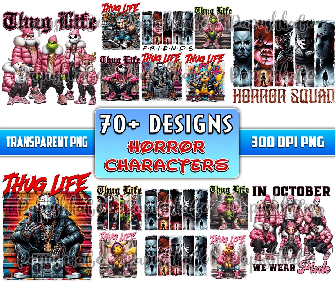70 Designs Horror Halloween Bundle PNG, Horror Movies PNG, Killer ...